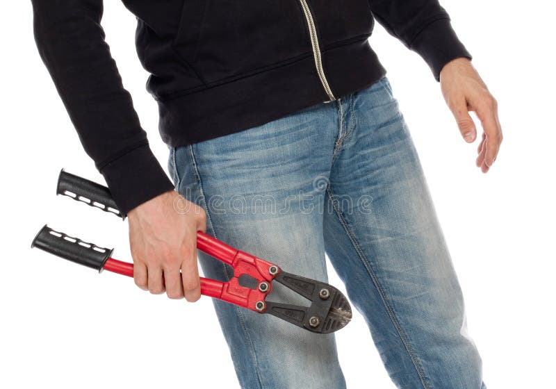 Robber with Red Bolt Cutters Stock Image - Image of break, activity ...