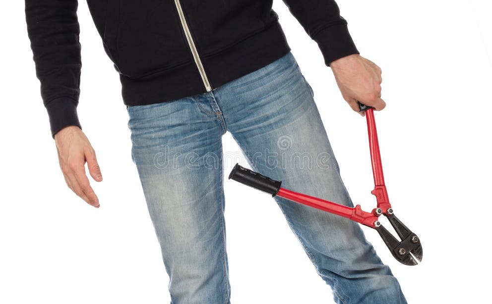 Robber with Red Bolt Cutters Stock Image - Image of burglary, criminal ...