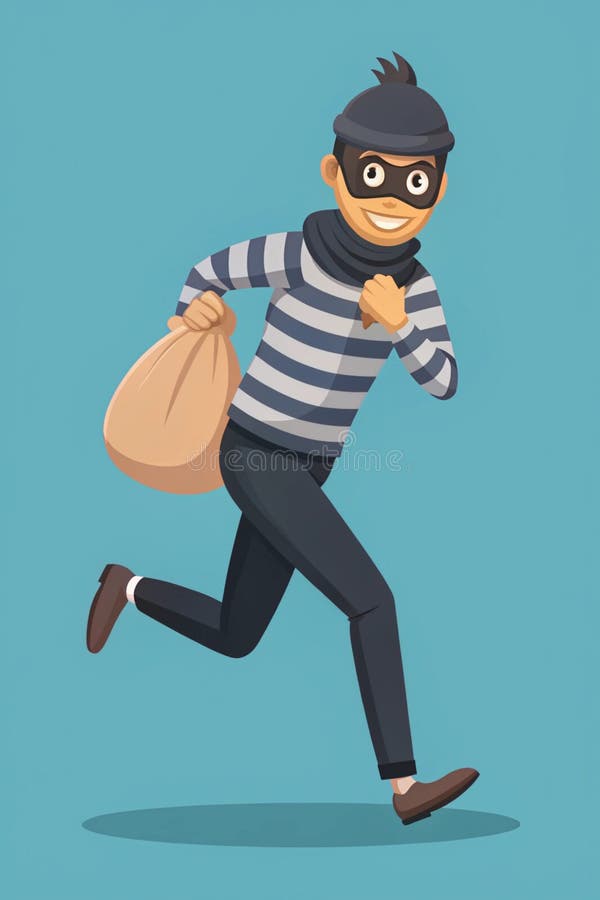Robber Sneaking Away with a Bag of Money Stock Illustration ...