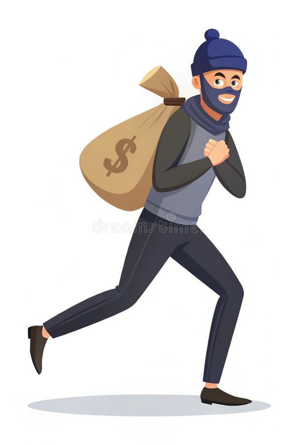 Robber Sneaking Away with a Bag of Money Stock Illustration ...