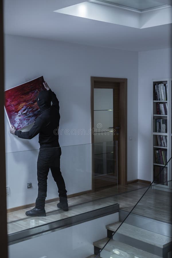 Robber Stealing Invaluable Piece of Art Stock Photo - Image of interior ...