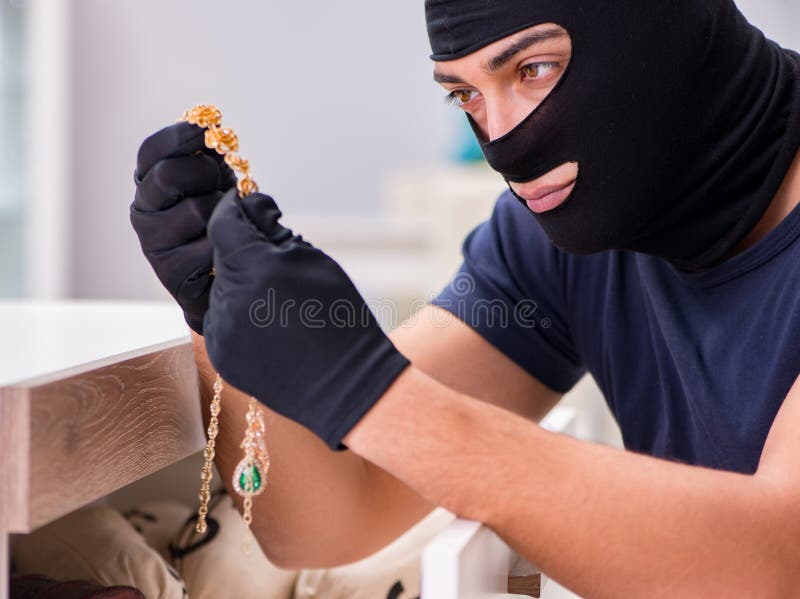 Robber Wearing Balaclava Stealing Valuable Things Stock Photo - Image ...