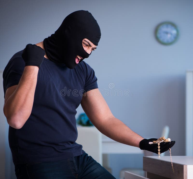 Robber Wearing Balaclava Stealing Valuable Things Stock Photo - Image ...