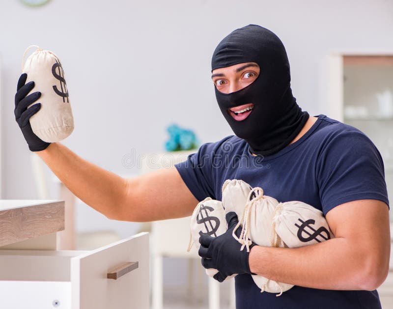 Robber Wearing Balaclava Stealing Valuable Things Stock Image - Image ...