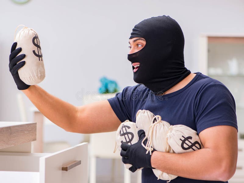 Robber Wearing Balaclava Stealing Valuable Things Stock Image - Image ...
