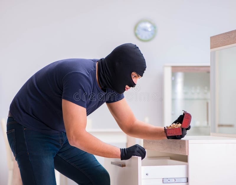 Robber Wearing Balaclava Stealing Valuable Things Stock Image - Image ...