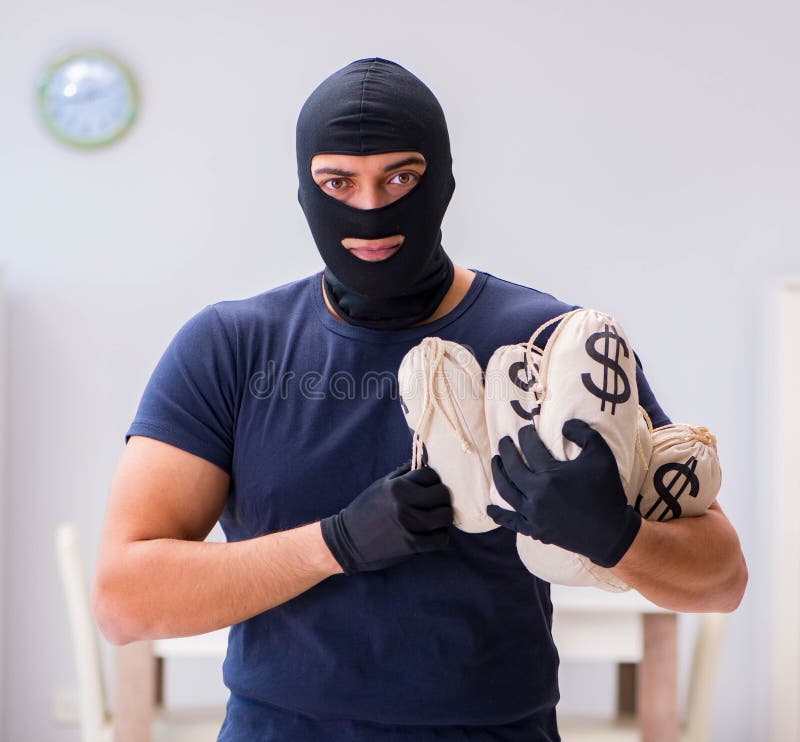 Robber Wearing Balaclava Stealing Valuable Things Stock Photo - Image ...