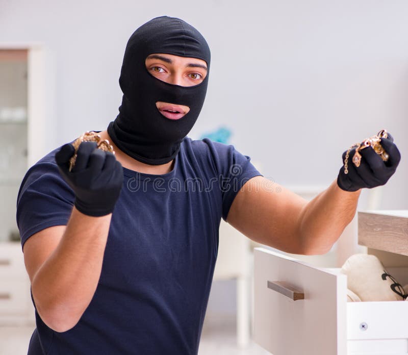 Robber Wearing Balaclava Stealing Valuable Things Stock Image - Image ...