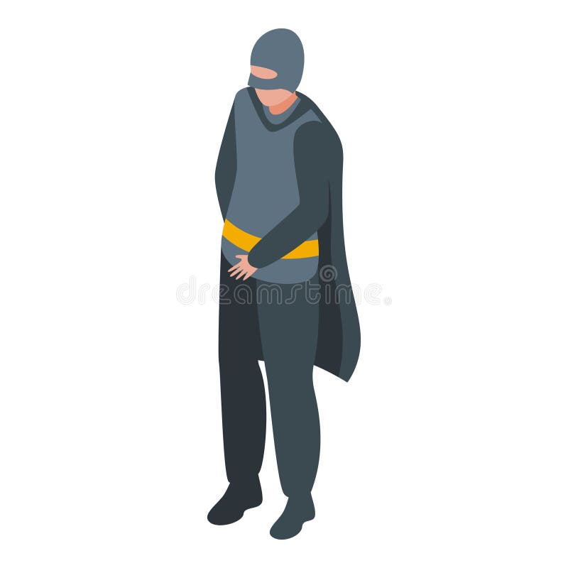 Robber Wearing Black Clothes and Mask Standing Isometric Icon Stock ...
