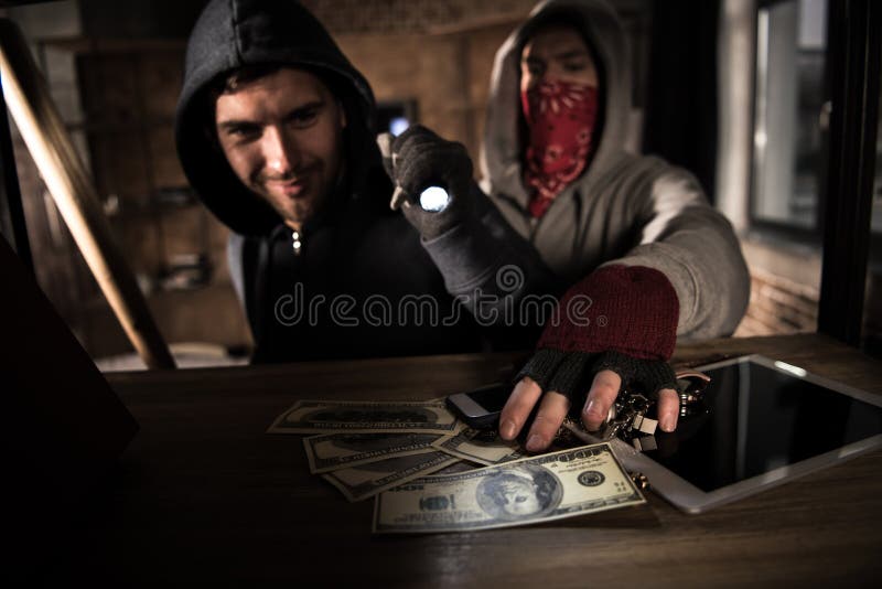 Robbers stealing money stock photo. Image of night, home - 93100472