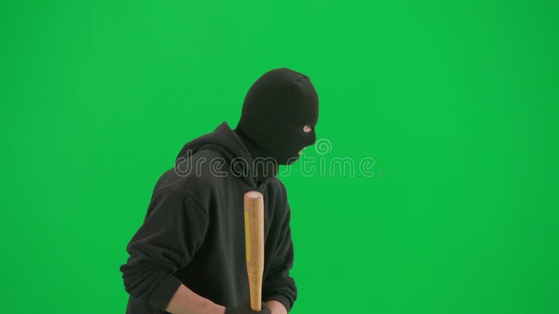 Portrait Of Thief On Chroma Key Green Screen Background Man Robber In