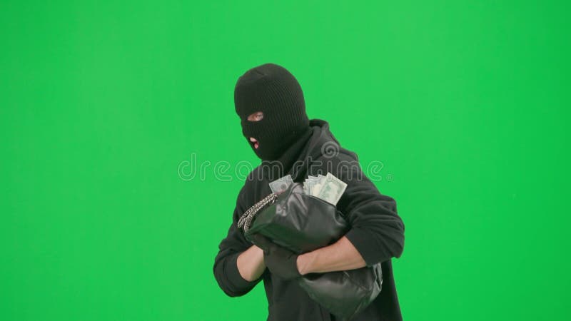 Portrait Of Thief On Chroma Key Green Screen Background Man Robber