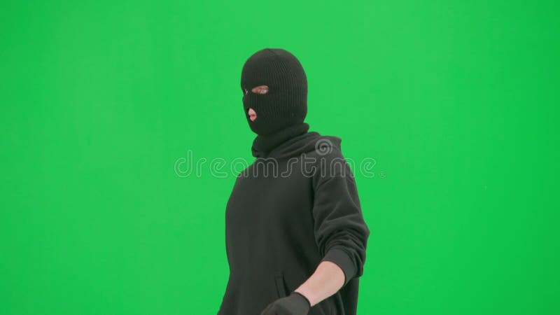 Portrait Of Thief On Chroma Key Green Screen Background Man Robber