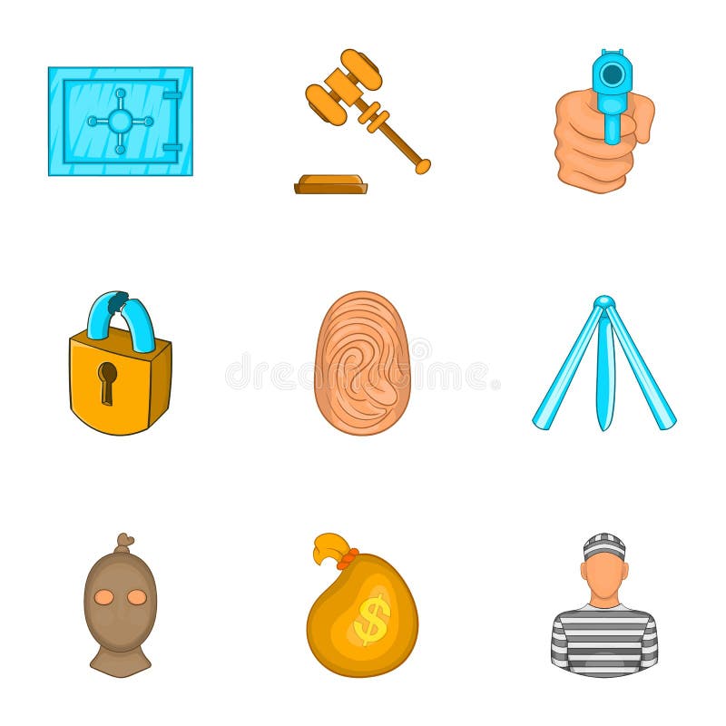 Robbery Icons Set, Cartoon Style Stock Vector - Illustration of ...