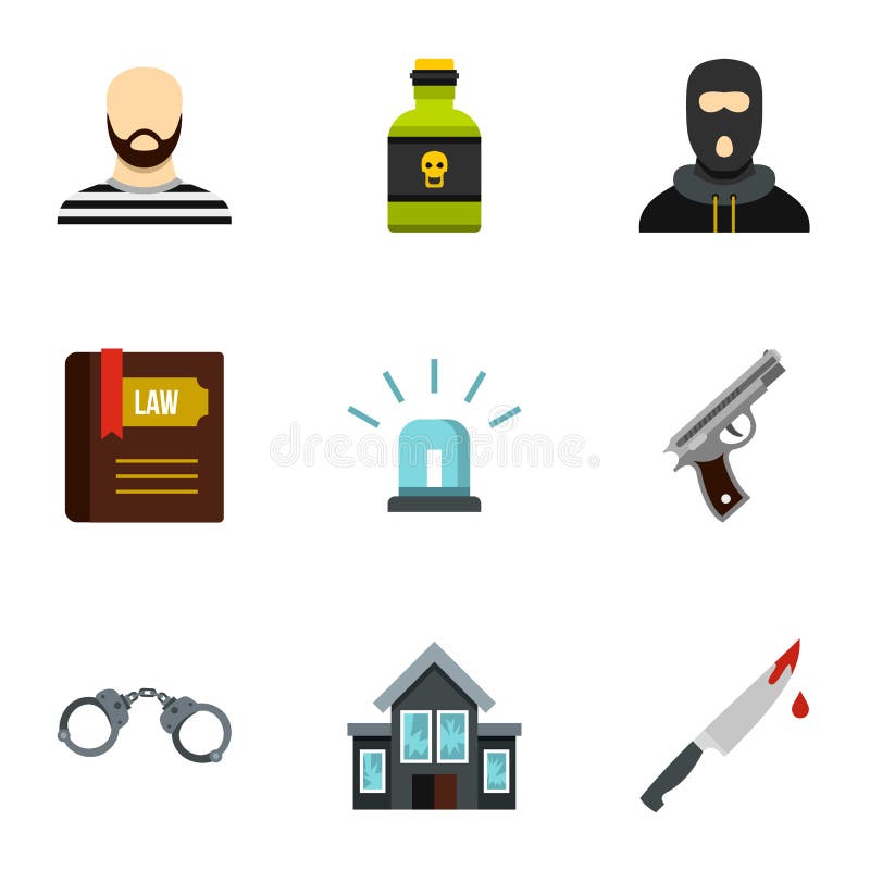 Robbery Icons Set, Outline Style Stock Illustration - Illustration of ...