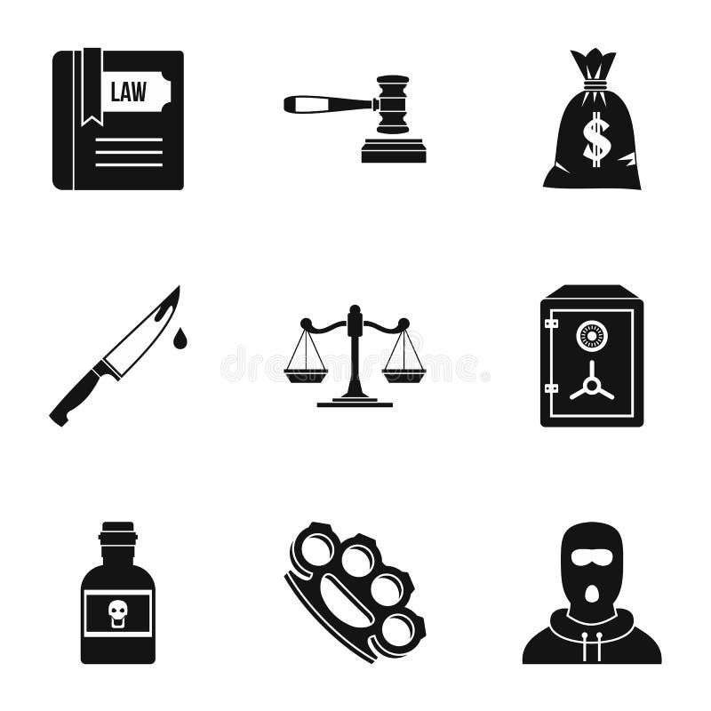 Robbery Icons Set, Simple Style Stock Vector - Illustration of book ...