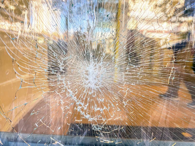 Robbery and Violence Concept. Broken Window Glass Door with Smashed ...