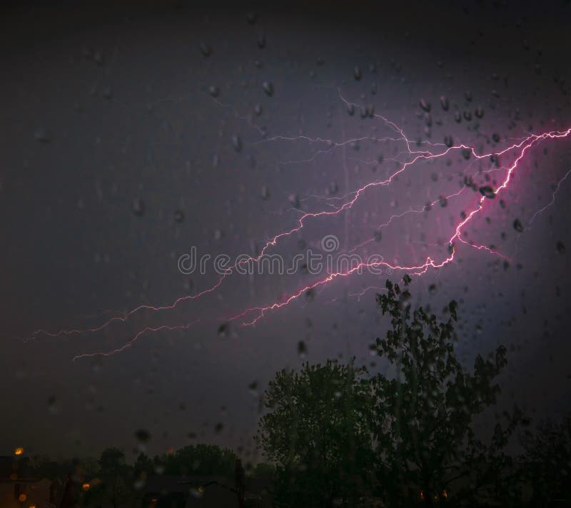 Colorful Pink Lightning Bolt and Streaks on a Stormy Night in Kentucky ...