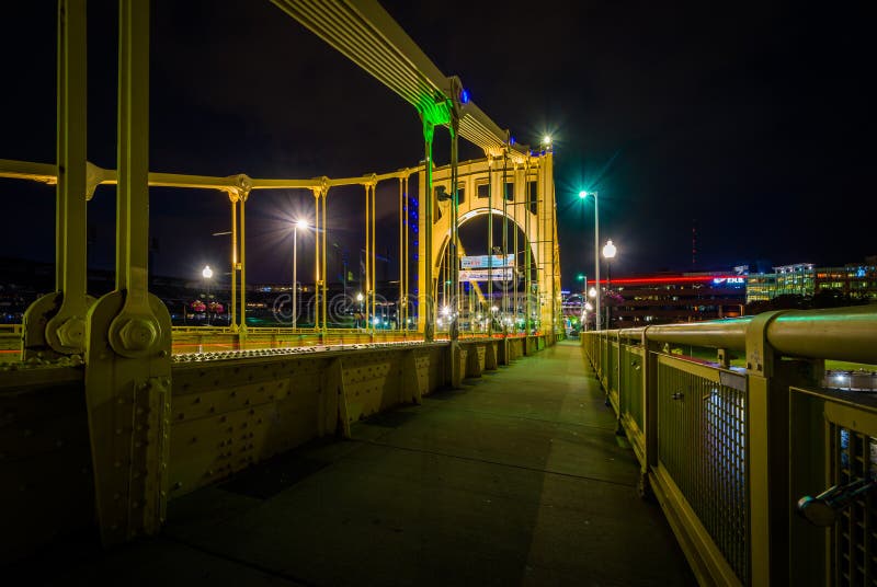 The Roberto Clemente Bridge at Night, in Pittsburgh, Pennsylvania ...