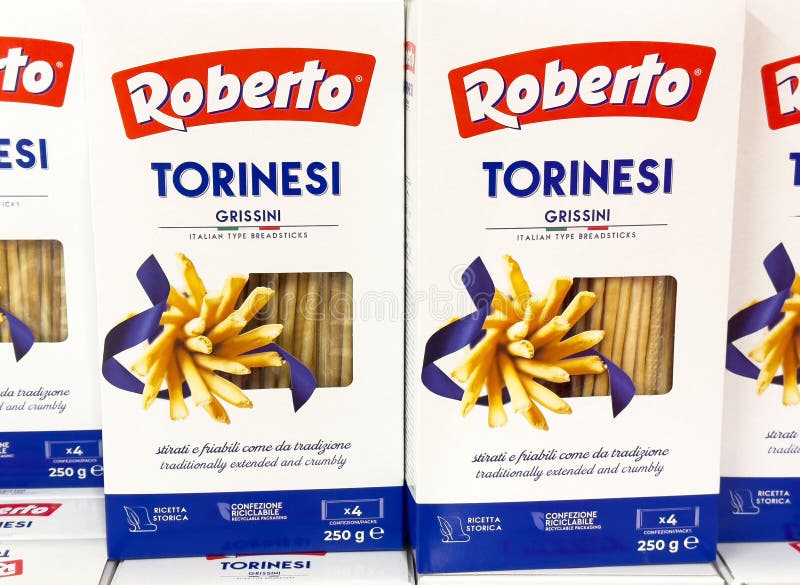 Roberto Torinesi Grissini Breadsticks Packaging Display on Store Shelf ...