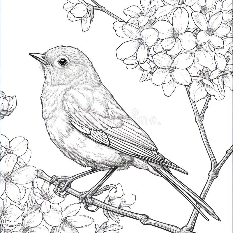 Robin Bird Drawing Coloring Book Page Stock Illustration - Illustration ...