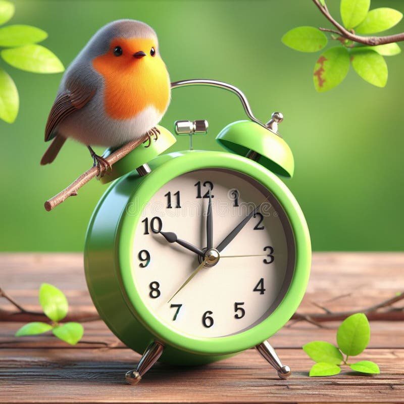 Robin Bird on a Green Alarm Clock Stock Photo - Image of robin, bird ...