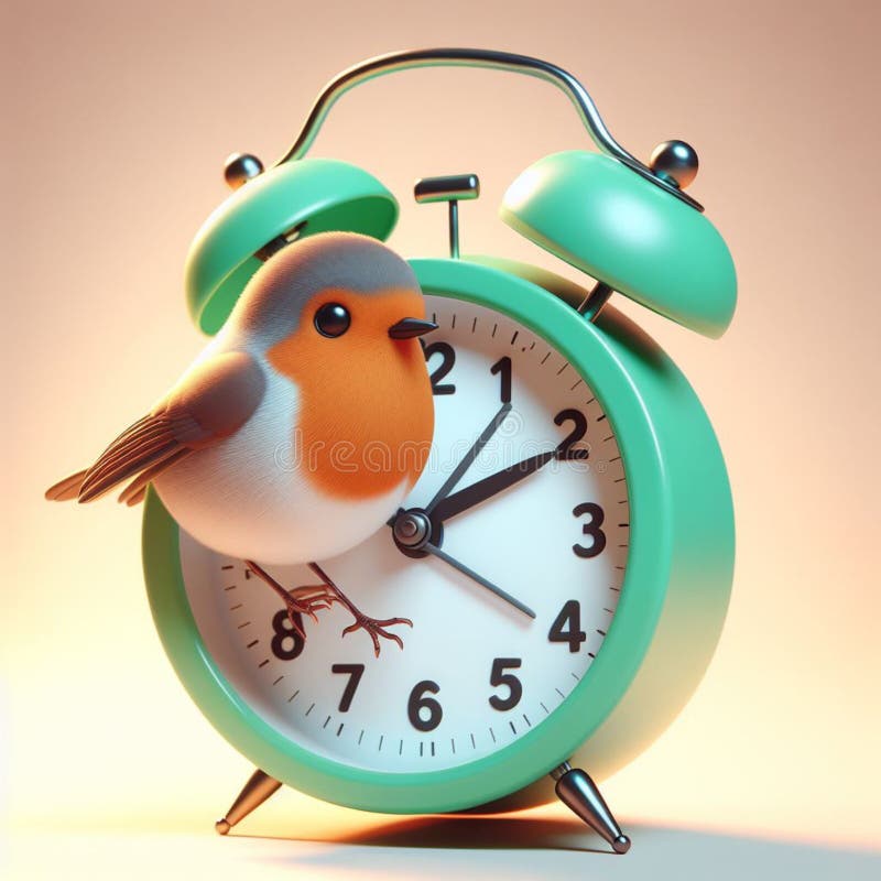 Robin Bird on a Green Alarm Clock Stock Image - Image of alarm, bird ...