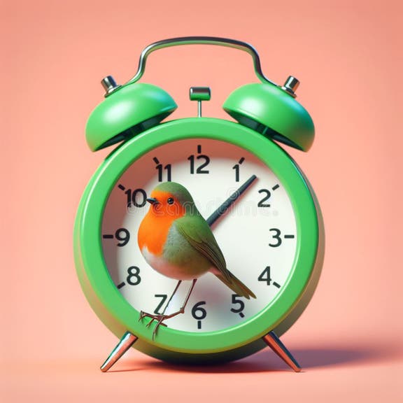 Robin Bird on a Green Alarm Clock Stock Photo - Image of bird, robin ...