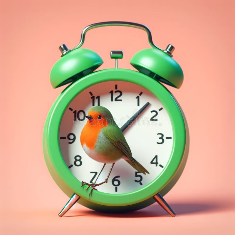 Cute Robin Bird on a Green Alarm Clock Stock Image - Image of clock ...