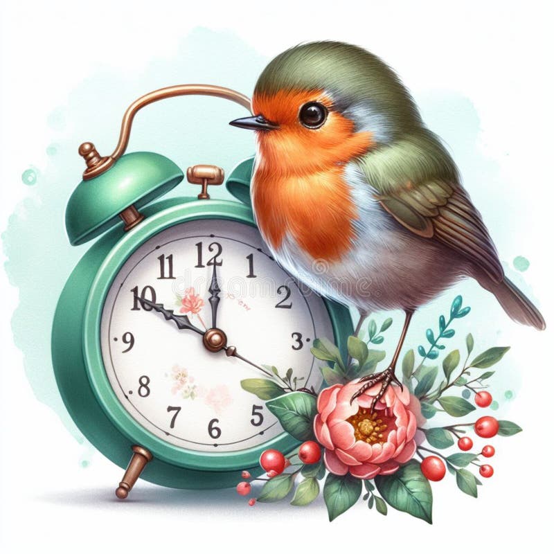 Robin Bird on a Green Alarm Clock Stock Image - Image of green, robin ...
