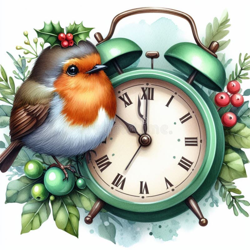 Robin Bird on a Green Alarm Clock Stock Photo - Image of robin, alarm ...