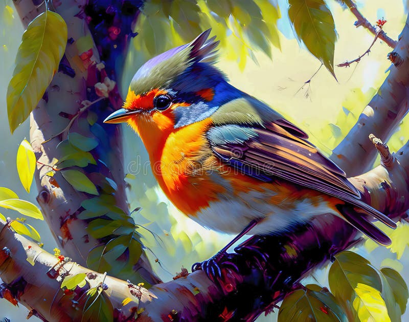 Robin Bird Sitting on a Tre Branch Stock Illustration - Illustration of ...