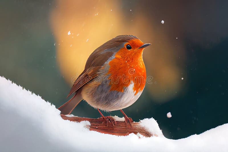 Robin bird at snowy day. stock illustration. Illustration of beautiful ...