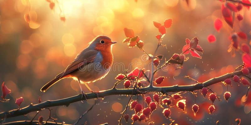 A Robin Bird in a Tree Singing Song at Sunrise. Created with AI Stock ...