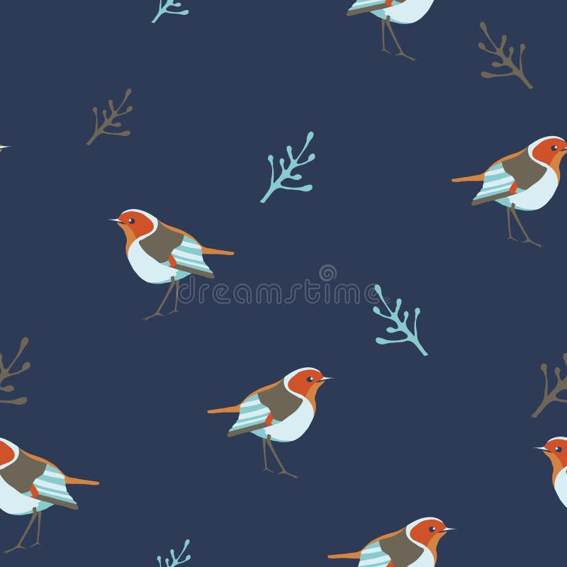 Robin Birds Seamless Pattern Stock Vector - Illustration of design ...