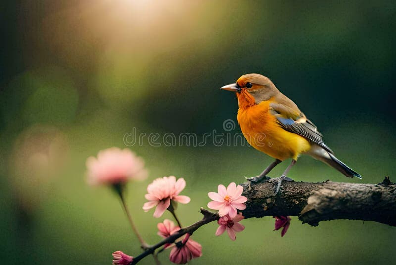 Robin on branch stock illustration. Illustration of winter - 311545923