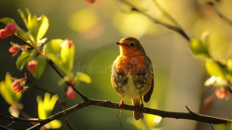 Robin on branch stock illustration. Illustration of breast - 311535857