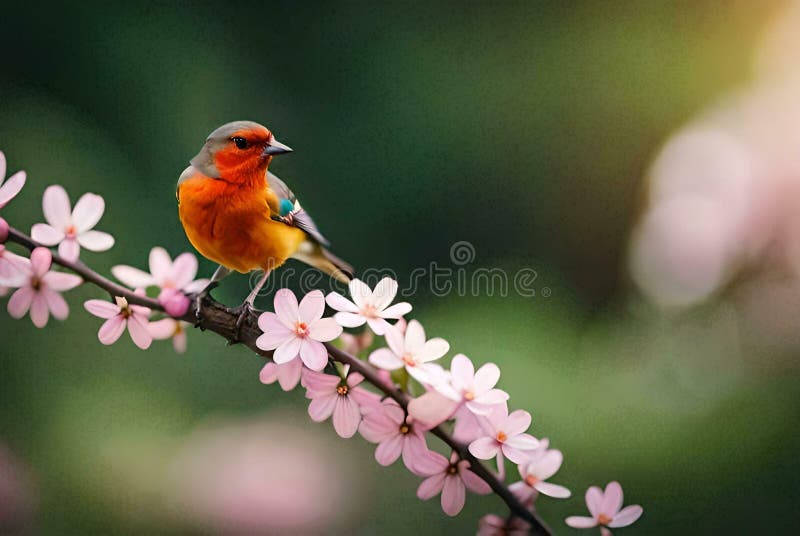 Robin on a Flower Robin on a Branch Stock Illustration - Illustration ...