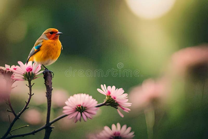 Robin on Flower Robin on a Branch Stock Illustration - Illustration of ...
