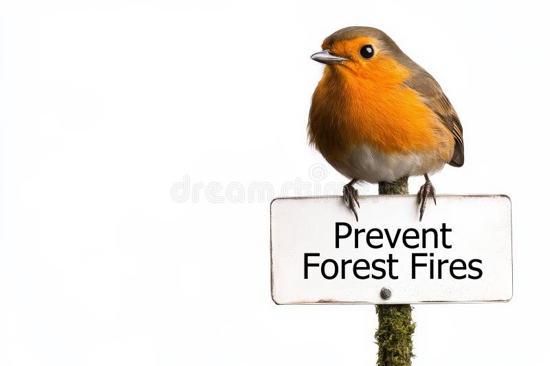 Robin and Forest Fire Prevention Sign a Small Bird with Slightly Singed ...