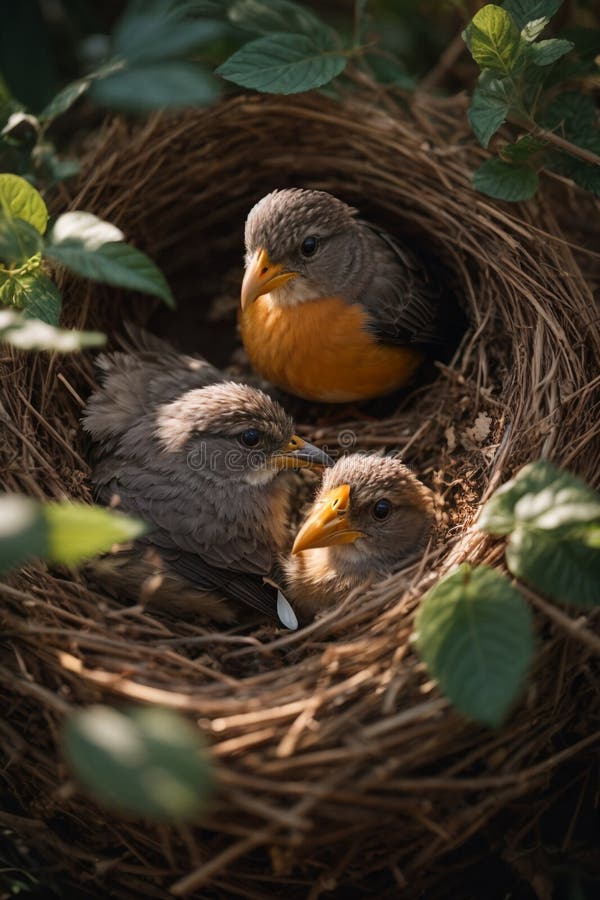 Robin in the nest stock illustration. Illustration of baby - 293445926