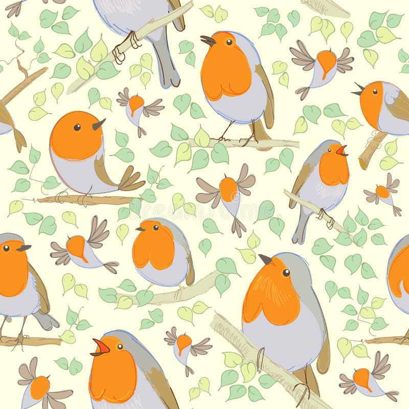 Robin Pattern. Cartoon Birds Stock Vector - Illustration of wallpaper ...