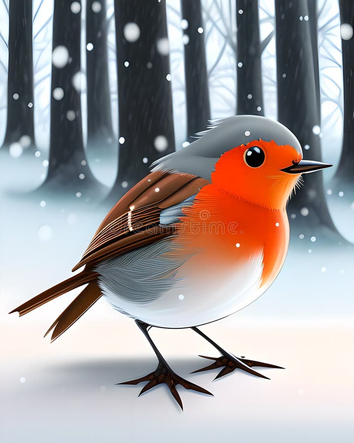 Robin in the snow stock illustration. Illustration of drawing - 296024533