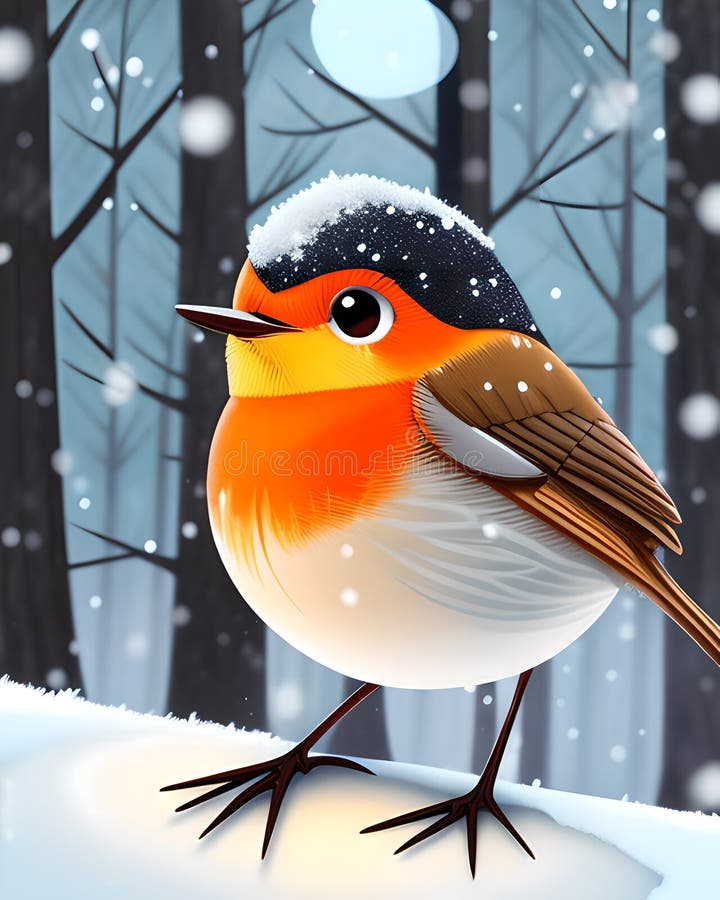 Robin in the snow stock illustration. Illustration of cartoon - 296024530