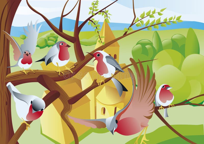 Robin in tree stock vector. Illustration of weather, outdoor - 72784286