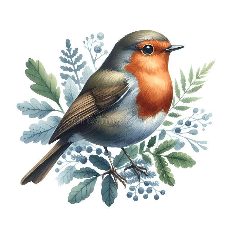 Robin Watercolor Bird Hand stock illustration. Illustration of laser ...