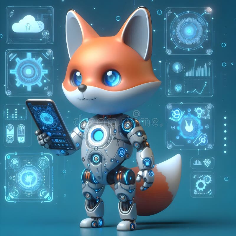 Robo-Fox: a Digital Companion Stock Illustration - Illustration of eyes ...