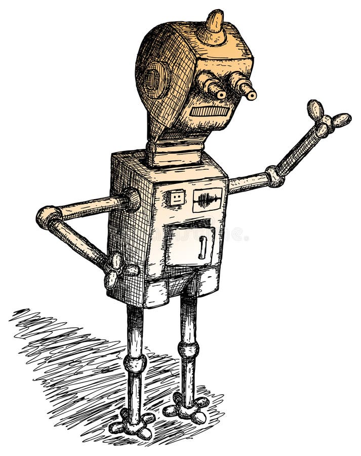 Human Carrying Robot on His Shoulders , Vector Cartoon Stick Figure ...