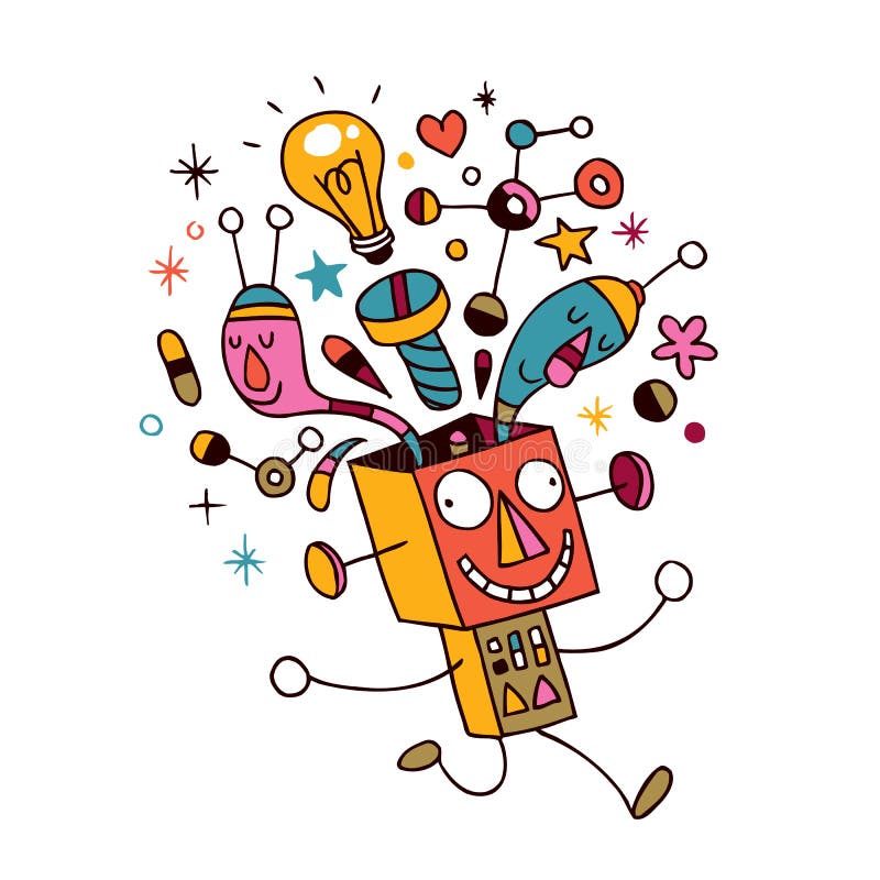 Doodle Invention Cartoon Science Robot Collage Pattern Stock Vector ...