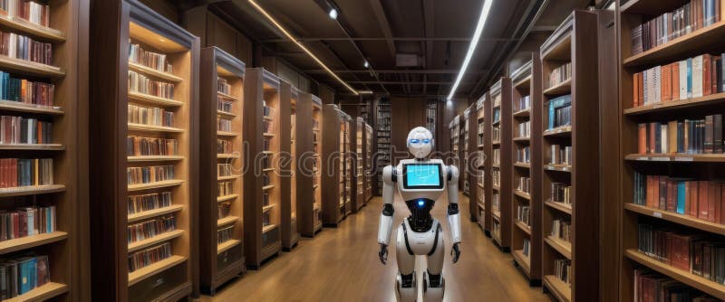 Robot Accessing Information in Library Stock Image - Image of academic ...